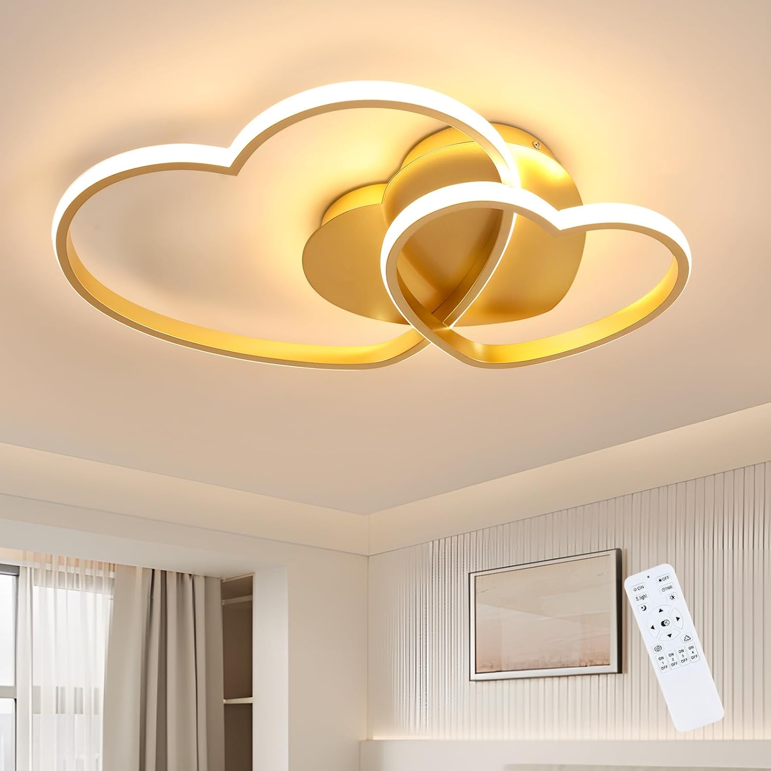 Haobosic - Plafón LED Corazón Dorado 52x35.5x7.5cm 48W Regulable 3000 ...