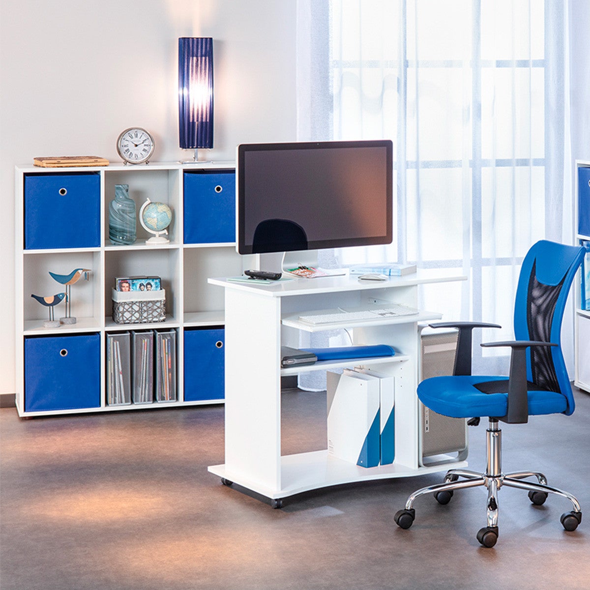 TEO - Pack Meuble Information + Fauteuil Bleu + Etagère | Leroy Merlin