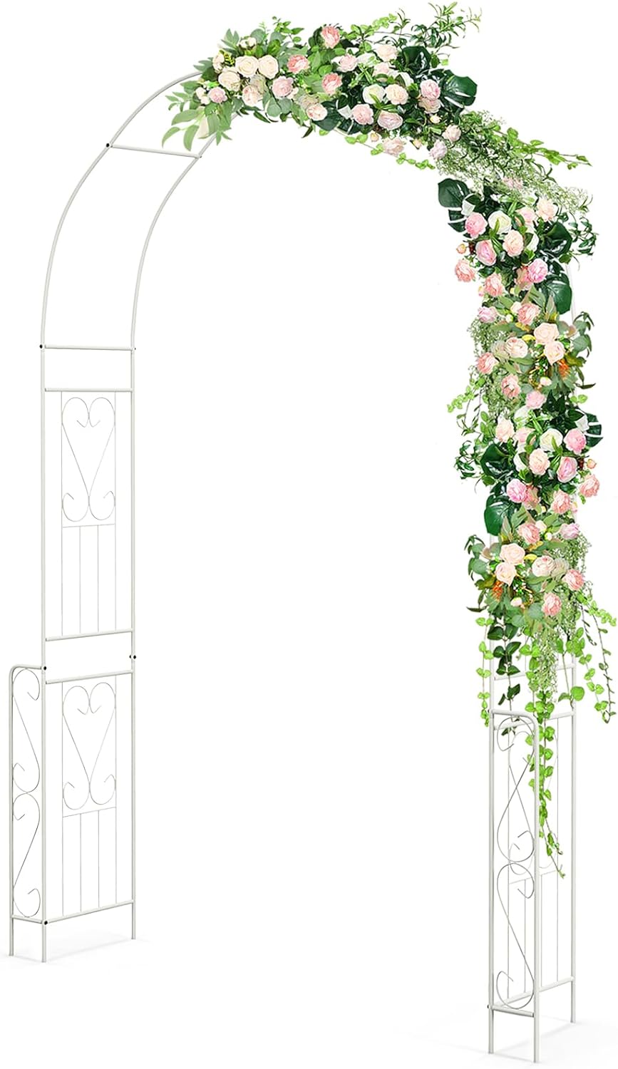 Arco de jardín de hierro forjado blanco, 2,4 m arco rosado para varias ...
