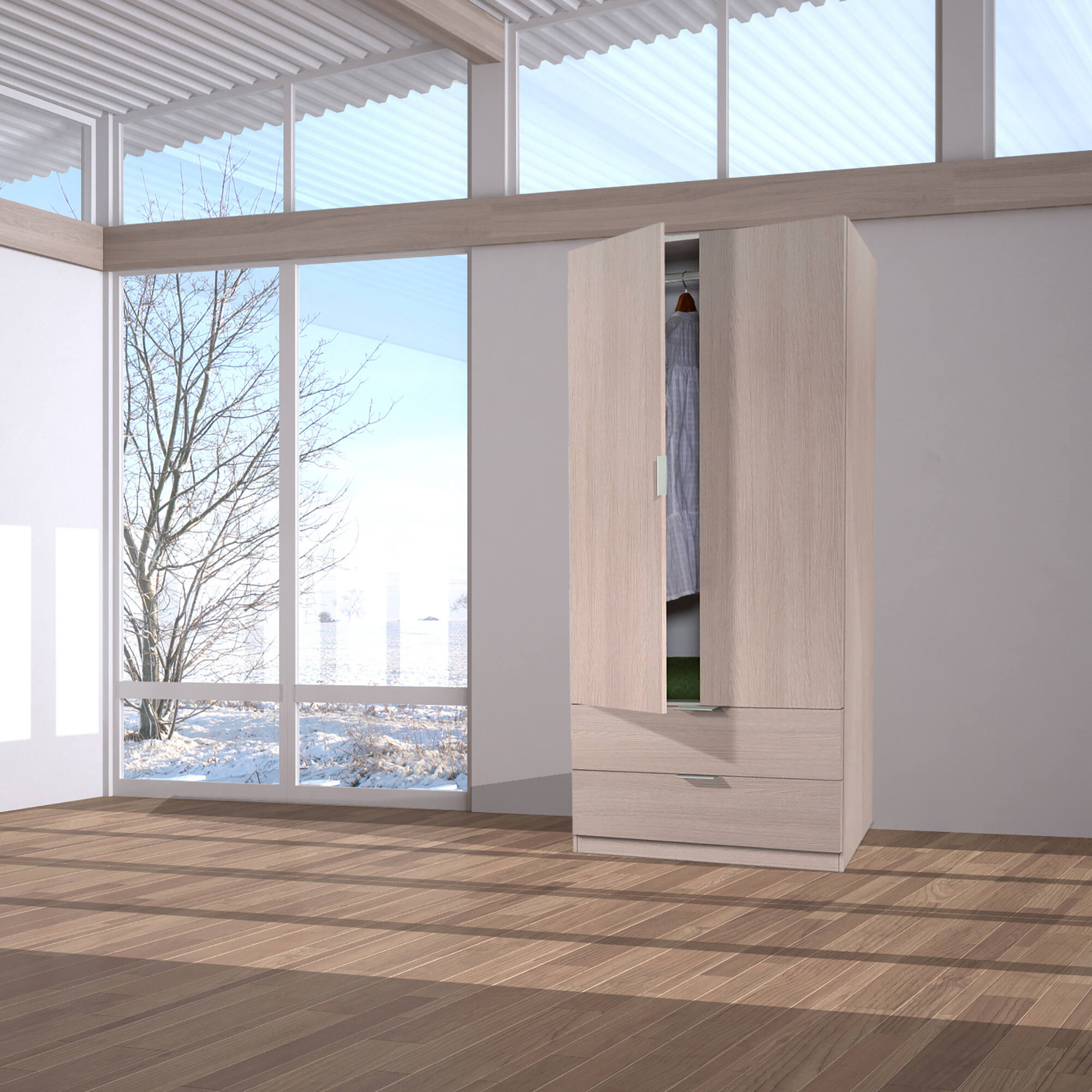 Garde-robe 2 portes Burbank, armoire de chambre à 2 tiroirs, Armoire ...