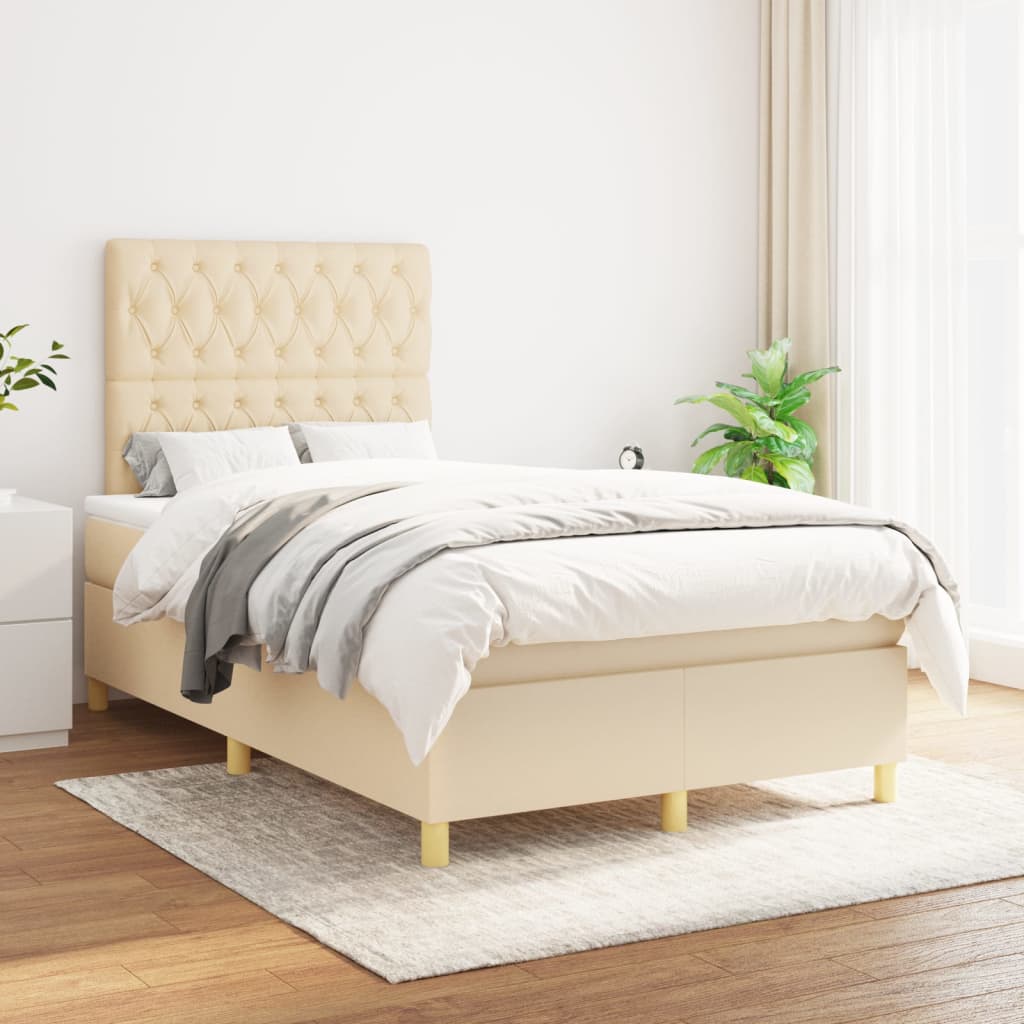 Sommier à lattes de lit avec matelas Crème 120x200 cm Tissu vidaXL ...