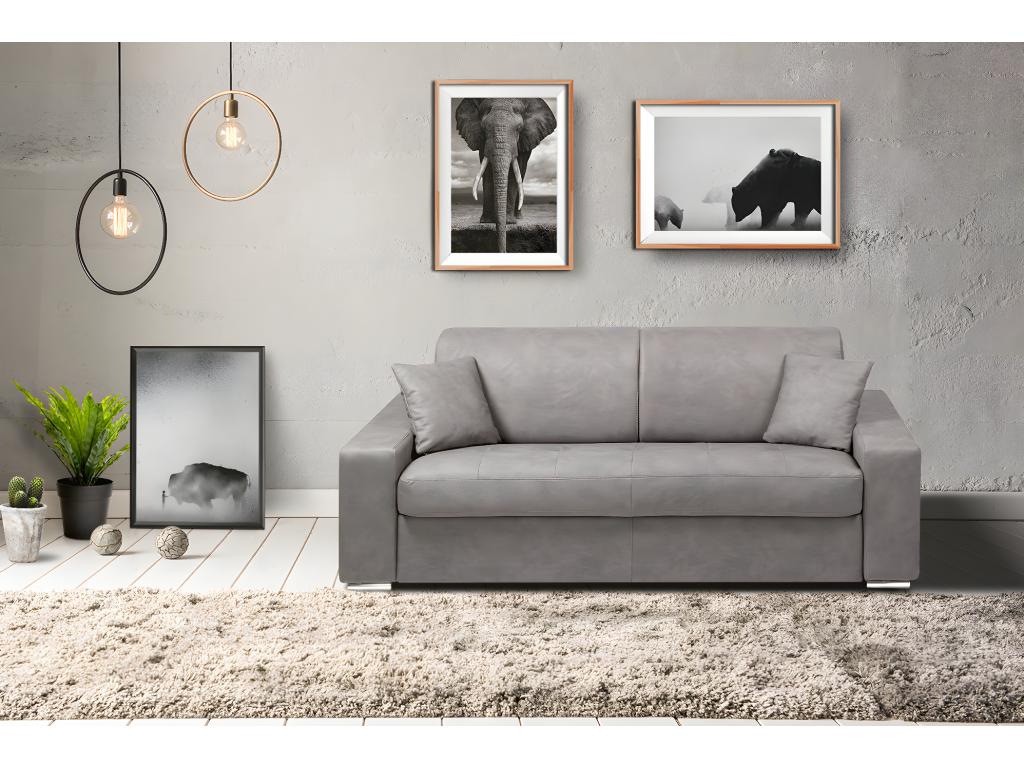 Sofá cama de 3 plazas de tela tipo italiano EMIR - Gris - Somier de ...
