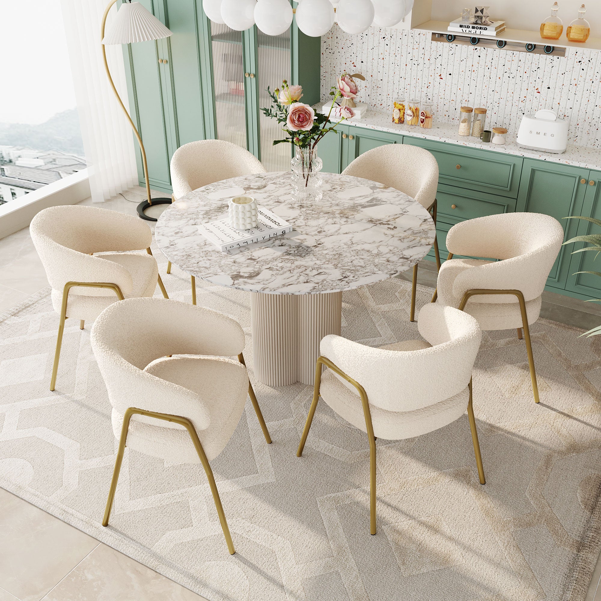 Lot de 6 chaises de salle à manger en velours et métal - blanc - 61 x ...