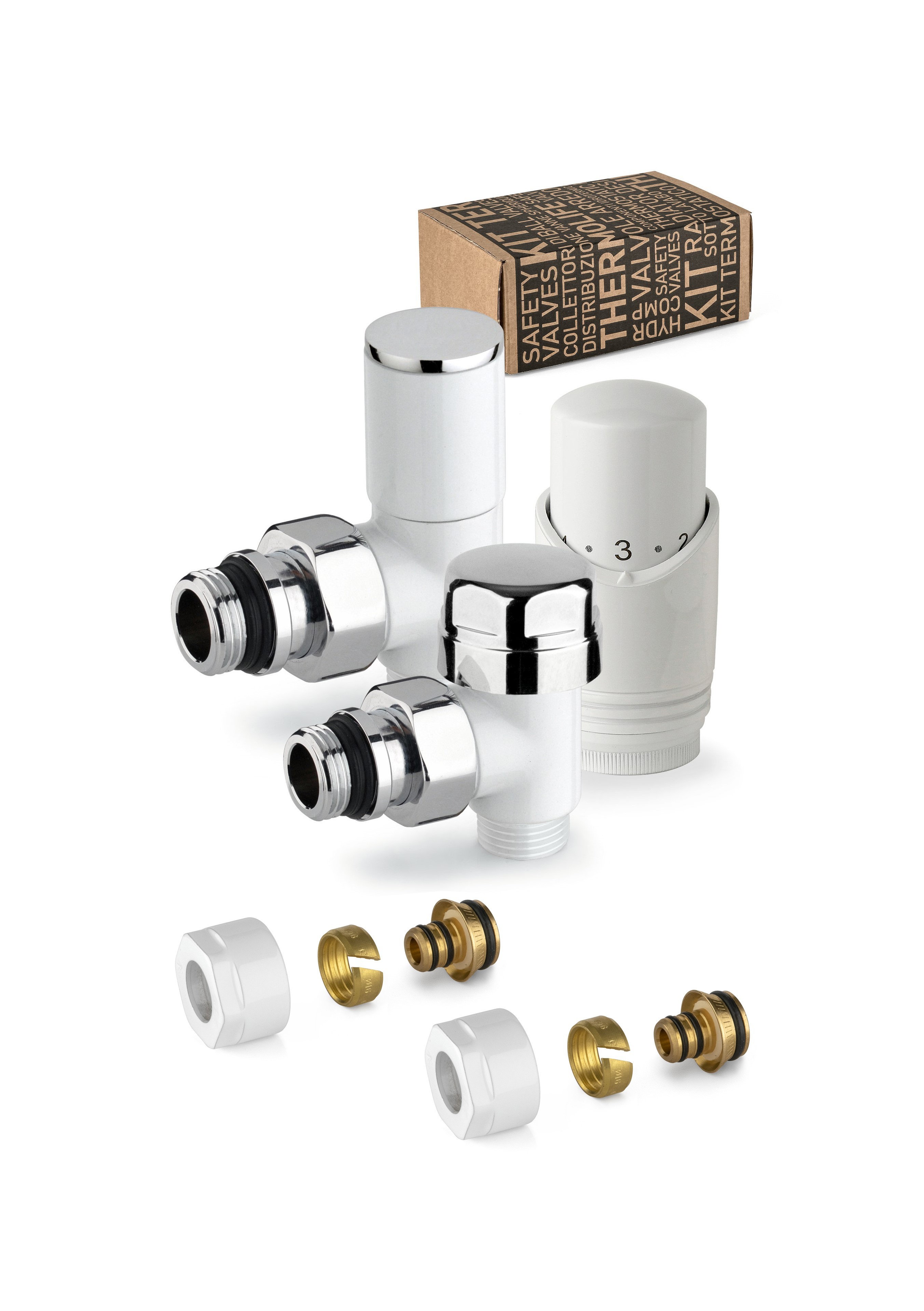 Kit valvole d'arredo termostatizzabili colore bianco con raccordo per tubo multistrato APM 100KB ...