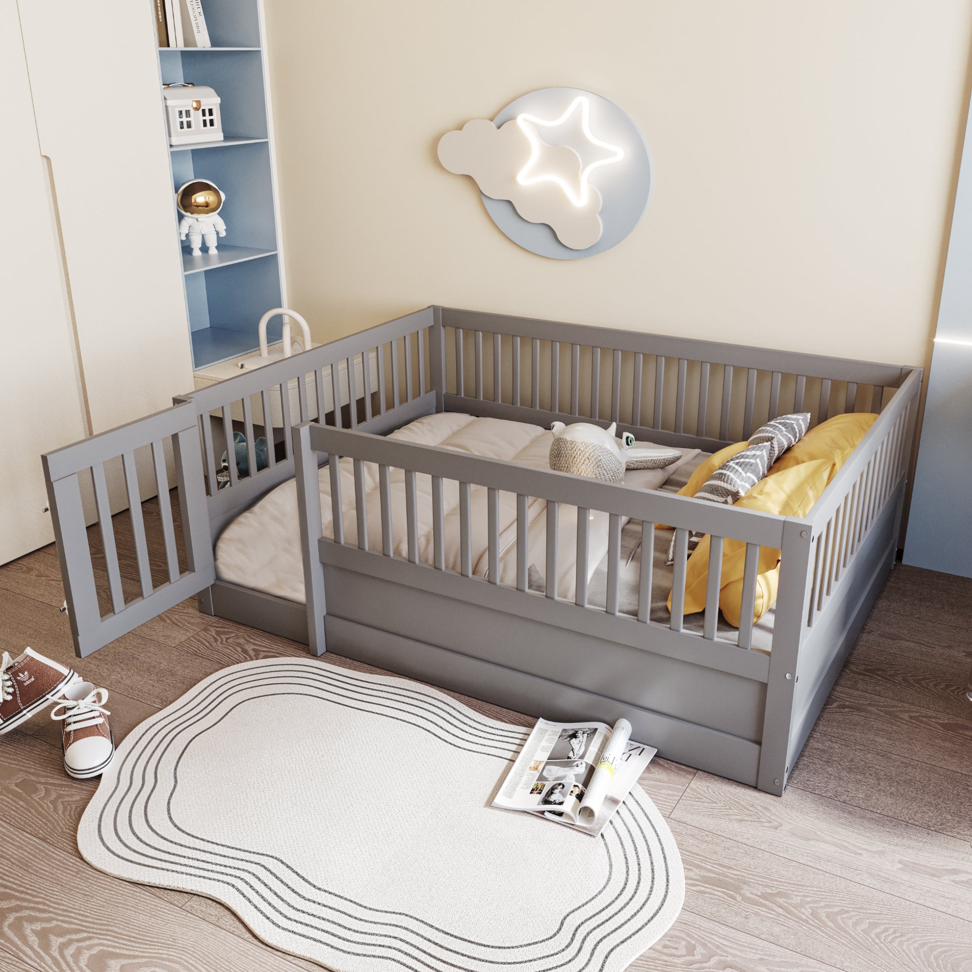 Lit Enfant 140x200 cm , Lit Avec Barrières De Sécurité, Cadre Bas Au ...