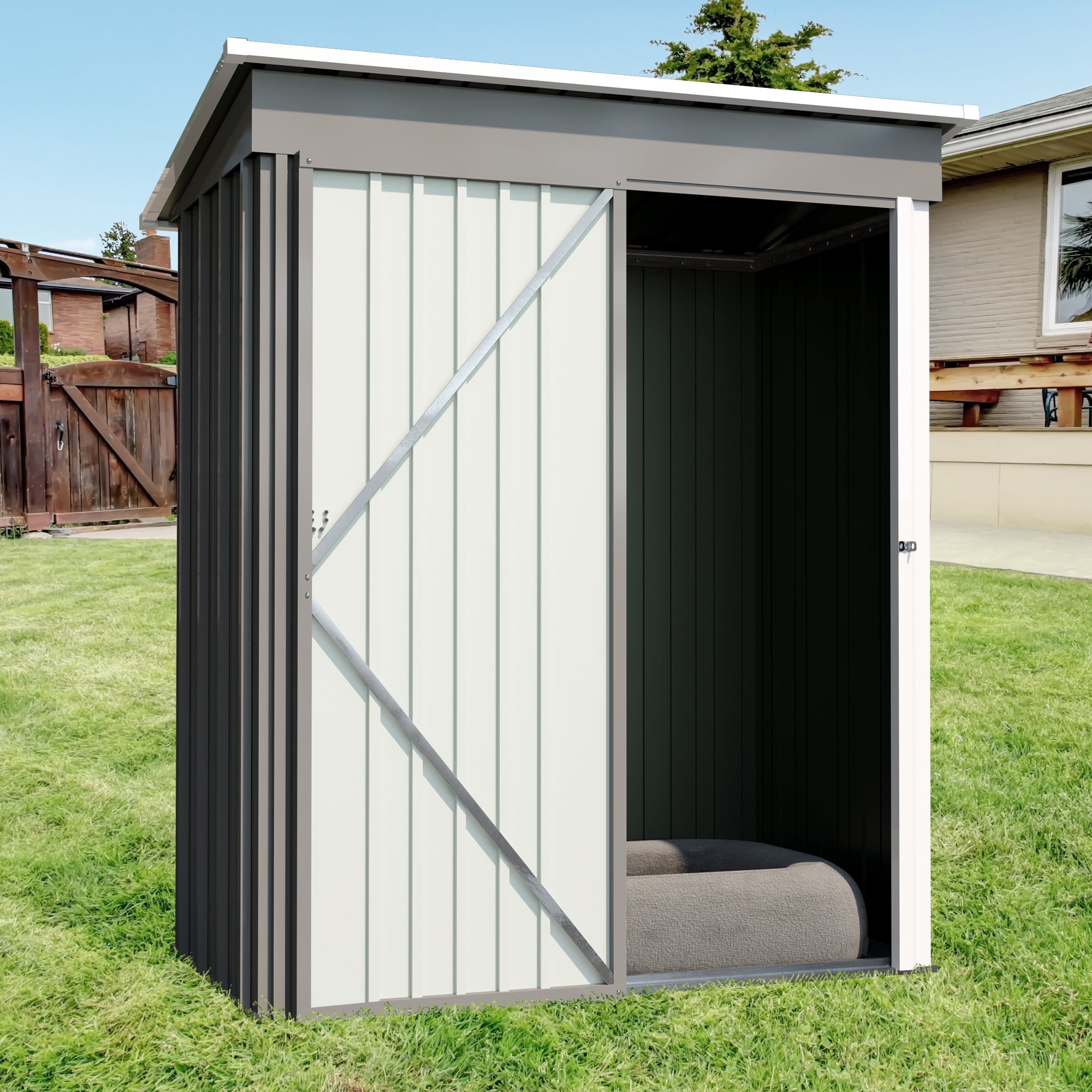 Abri de jardin en métal, 5*3ft stockage extérieur avec toit en pente et ...