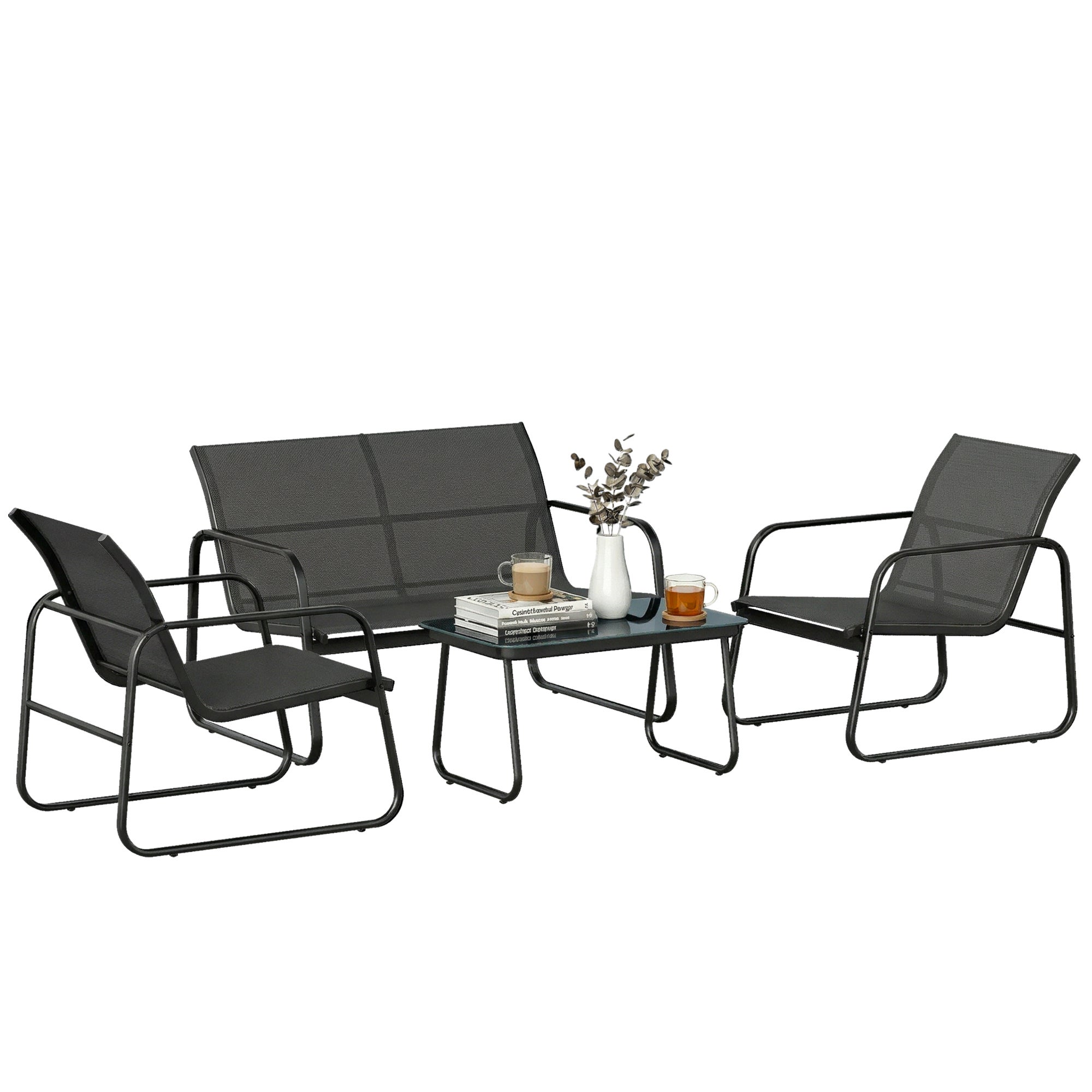 Ensemble jardin gris foncé 4 pièces : canapé + 2 fauteuils + table ...