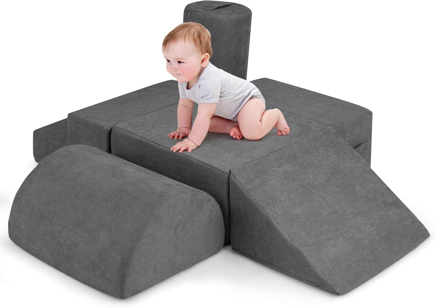 6 PCS Parcours Motricité Bébé en Mousse avec Housse en Tissu Chenille ...