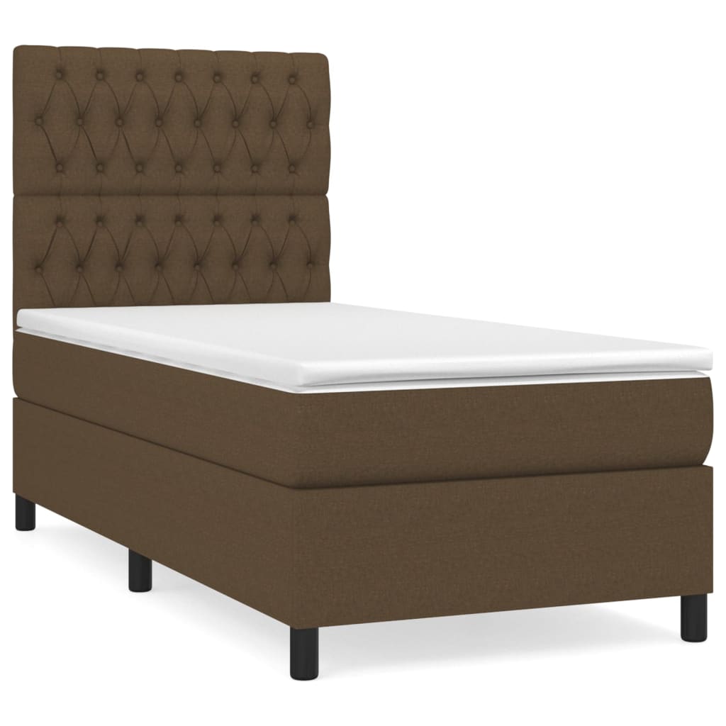 Cama box spring con colchón tela marrón oscuro 90x200 cm | Leroy Merlin