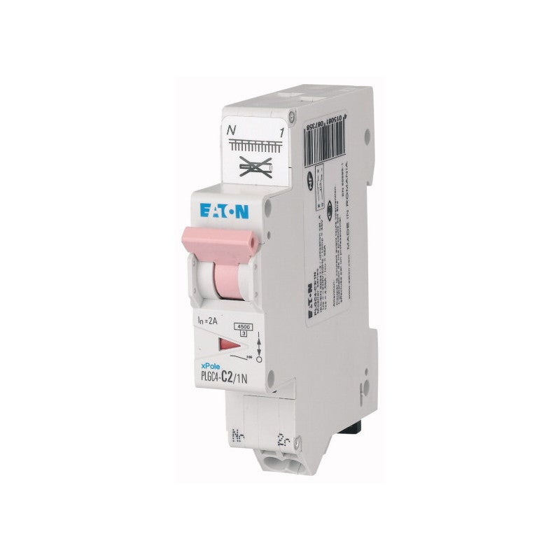 Disjoncteur modulaire Eaton, 2 A, Ph+N, courbe C, 4,5 kA, manette rose ...