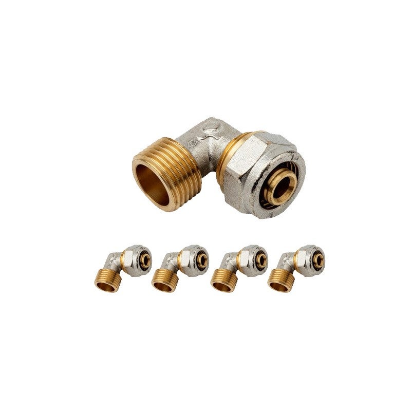 Pack 5 Codo 1/2'' macho para Tubo multicapa de compresion 25 mm, sin necesidad de maquina ...