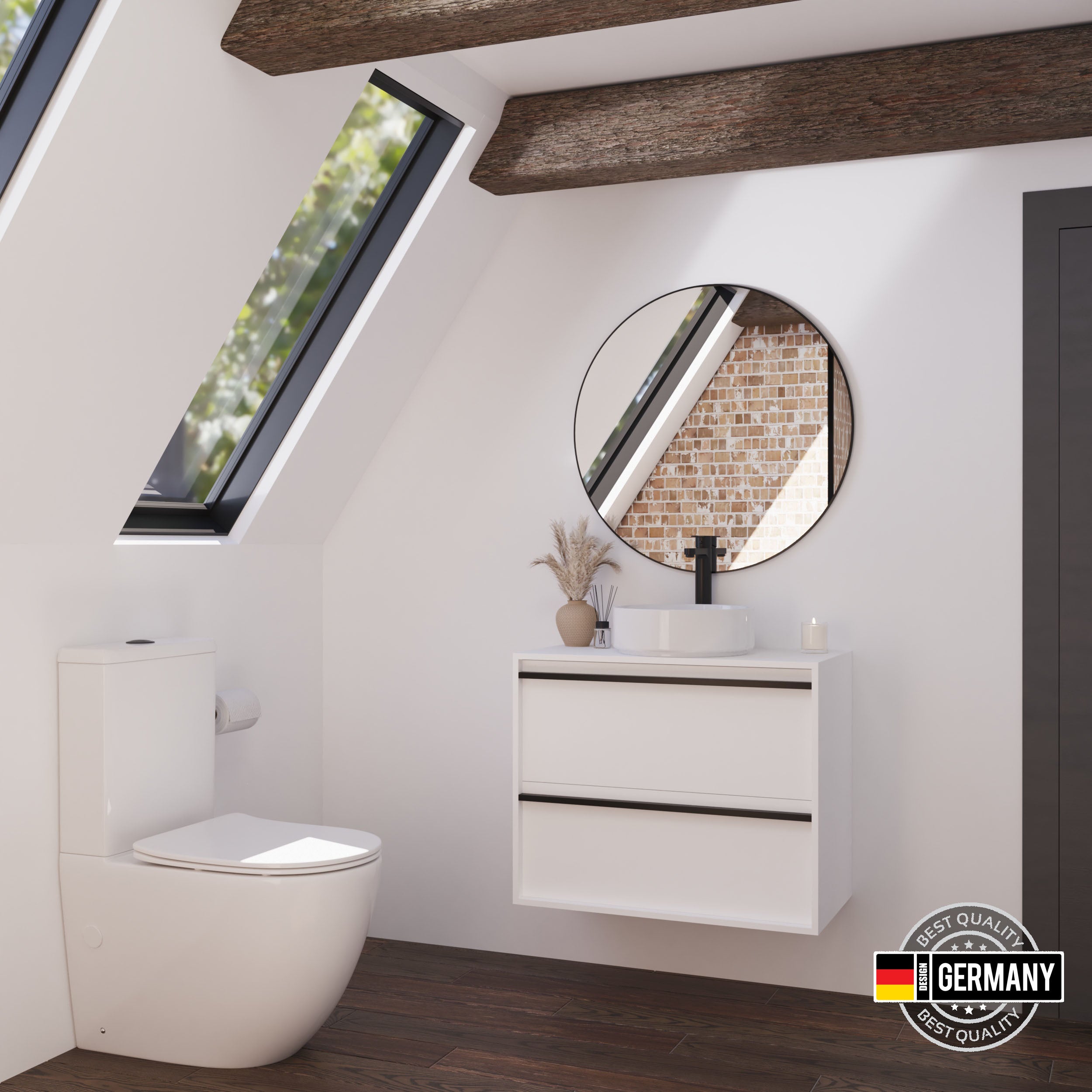 MEUBLE SALLE BAIN SUSPENDU ERFURT|80 CM BLANC|2 TIROIRS|PLAN ET LAVABO ...