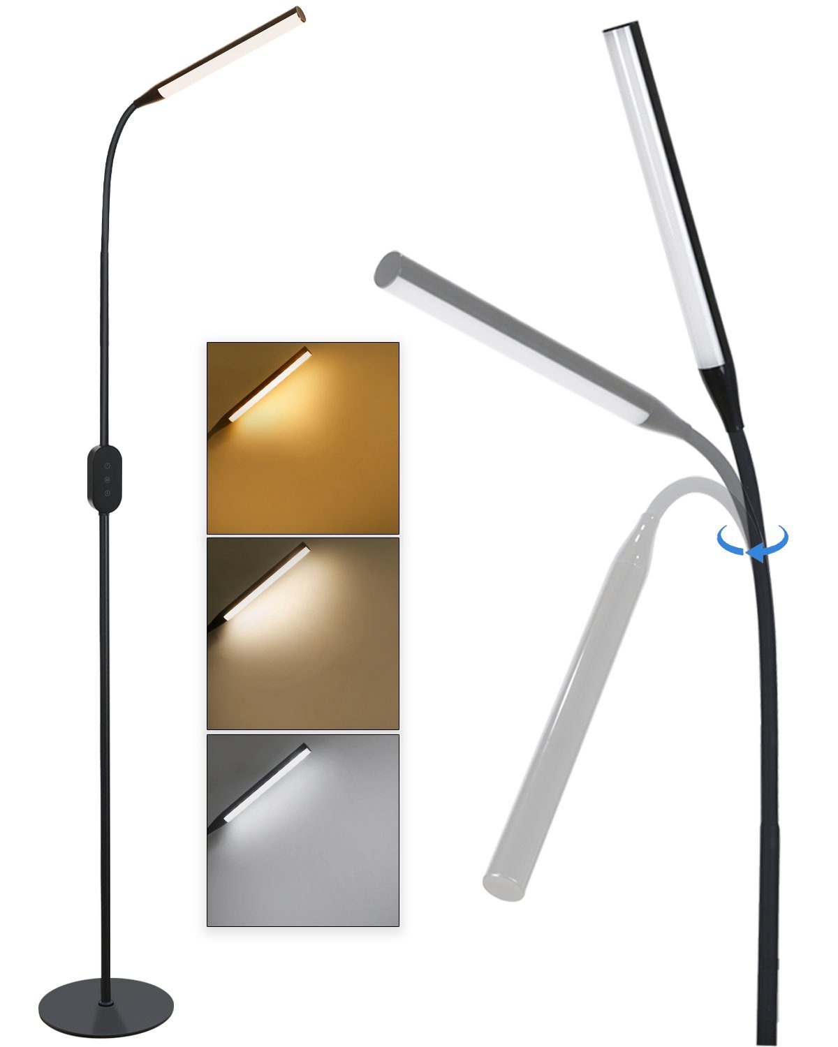 ZMH LED Floor Lamp Reading Light Modern Dimmable 178CM Metal with Timer ...