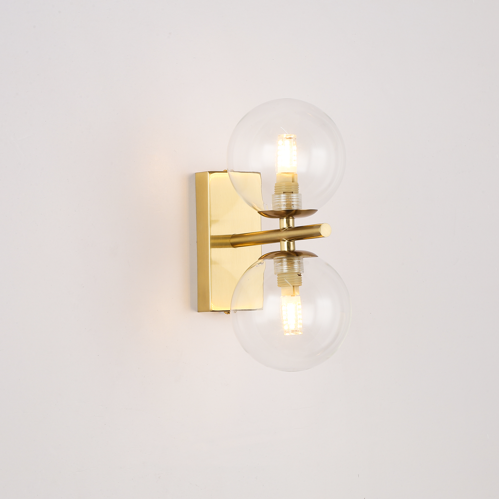 Applique moderne "PRAGA" en laiton avec 2 sphères en verre transparent ...