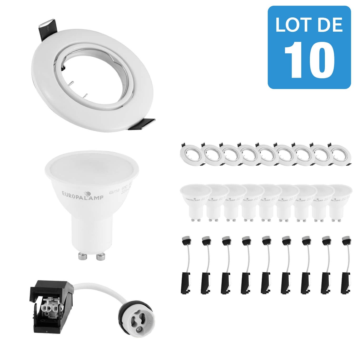 10 Focos Empotrables Ajustables Blancos con Bombilla LED GU10 de 7W ...