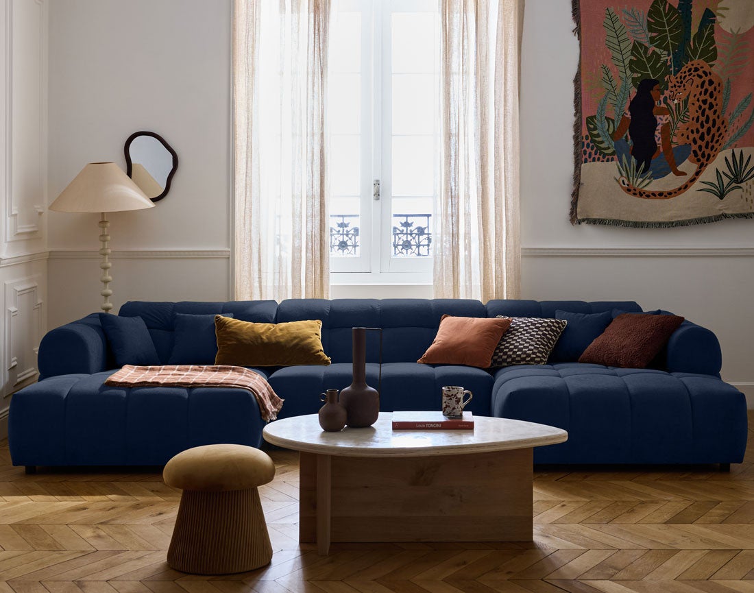 Canapé panoramique 7 places En U en Tissu texturé Bleu | Leroy Merlin