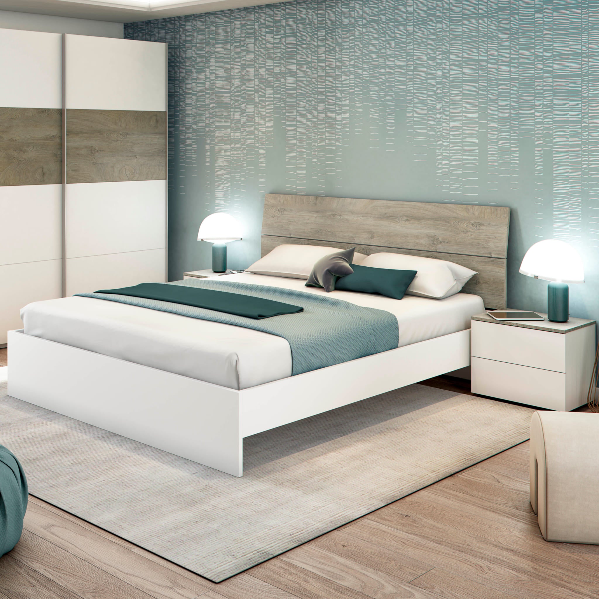 Tête de lit 140 cm avec 2 chevets amovibles et 2 tiroirs - Blanc et ...