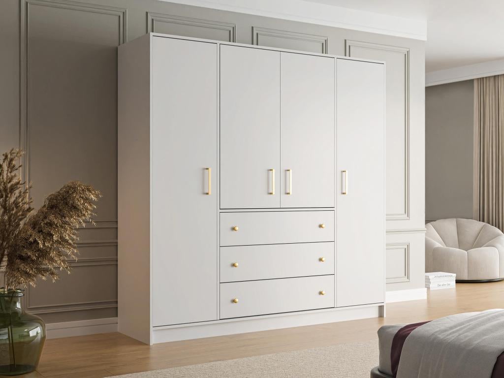 Armadio 4 ante e 3 cassetti L196 cm Bianco - LIZANDRO | Leroy Merlin