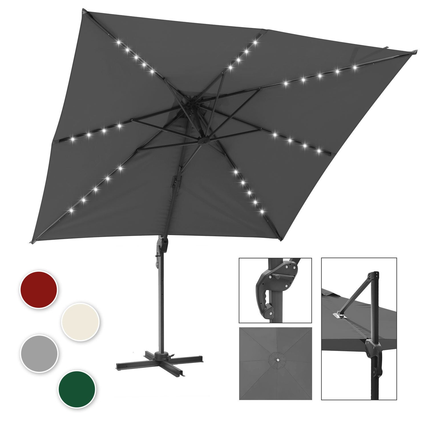 Grand parasol Gris avec LED intégrée – Idéal jardin et balcon | Leroy ...