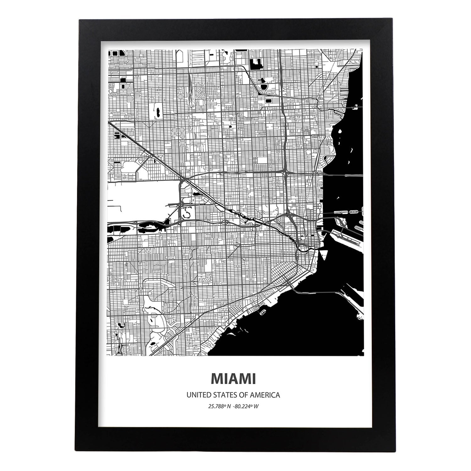 Affiche De Miami Map - Usa. Fiches Des Villes Des États-unis Avec Des ...