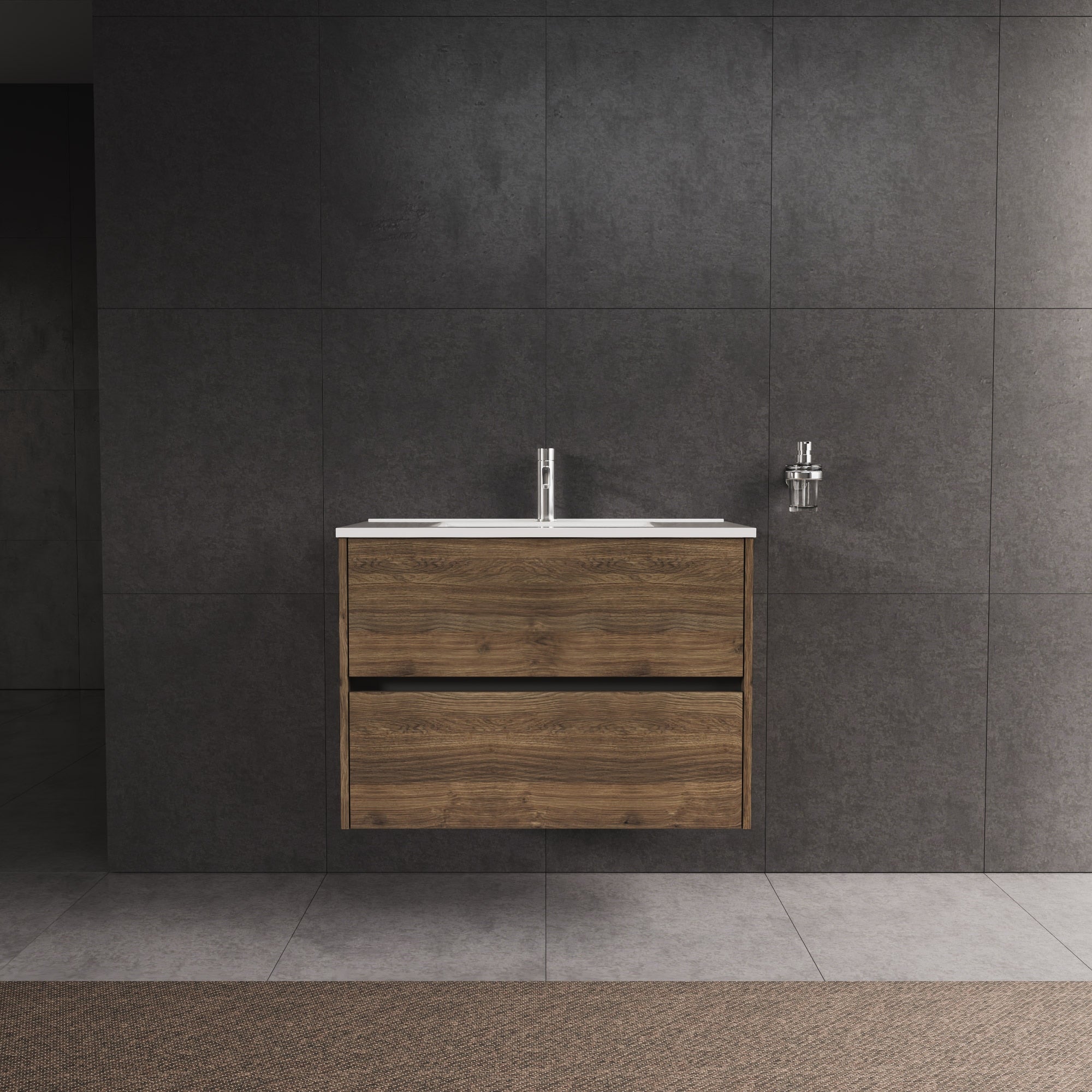 Inda - Mobile bagno 2 cassetti L.80 con lavabo lucido / Rovere castano ...
