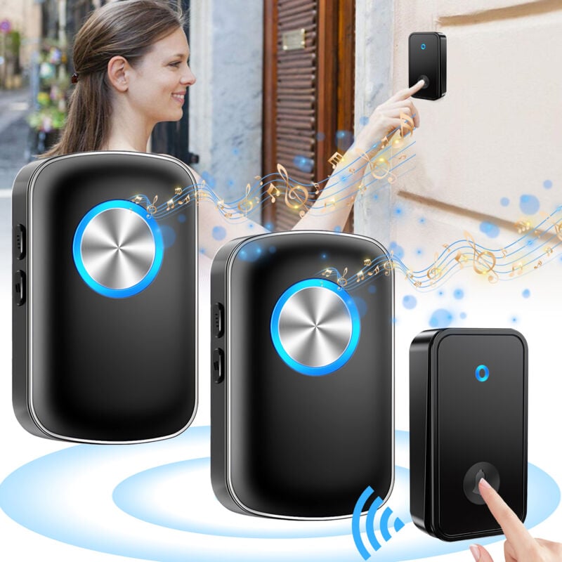 Sonnette Sans Fil,150 Mètres Sonnette de Porte Étanche Carillon ...