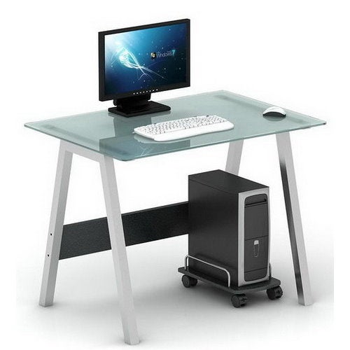Table informatique DELPHI, verre satiné / argent hjh OFFICE | Leroy Merlin