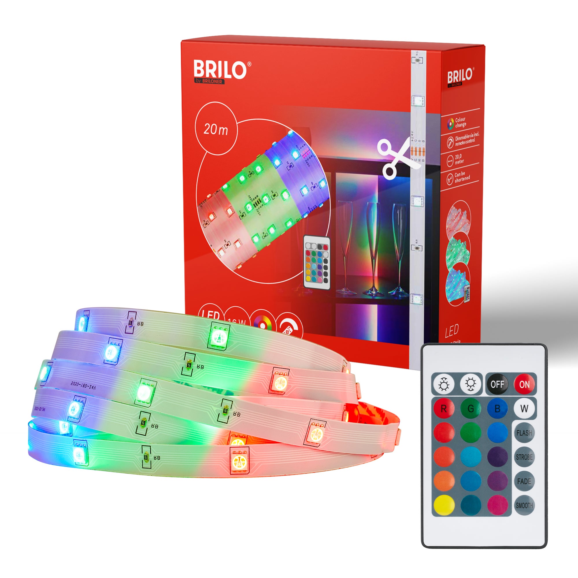 BRILONER STRIPE Flexband LED RGB extra-lungo 20 m, plastica, bianco ...