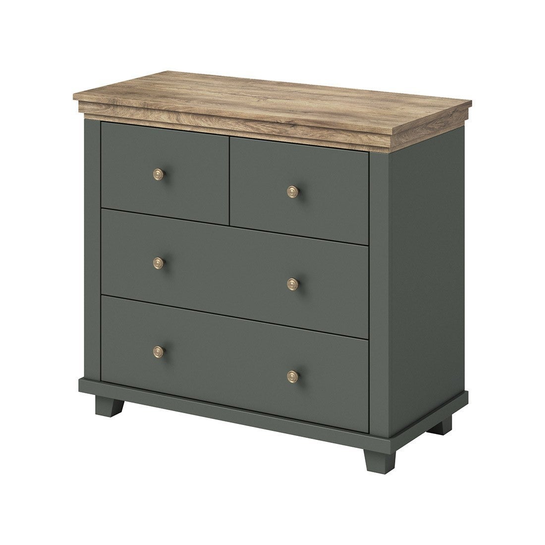Cassettiera design con 4 cassetti. Colore verde kaki e quercia ...