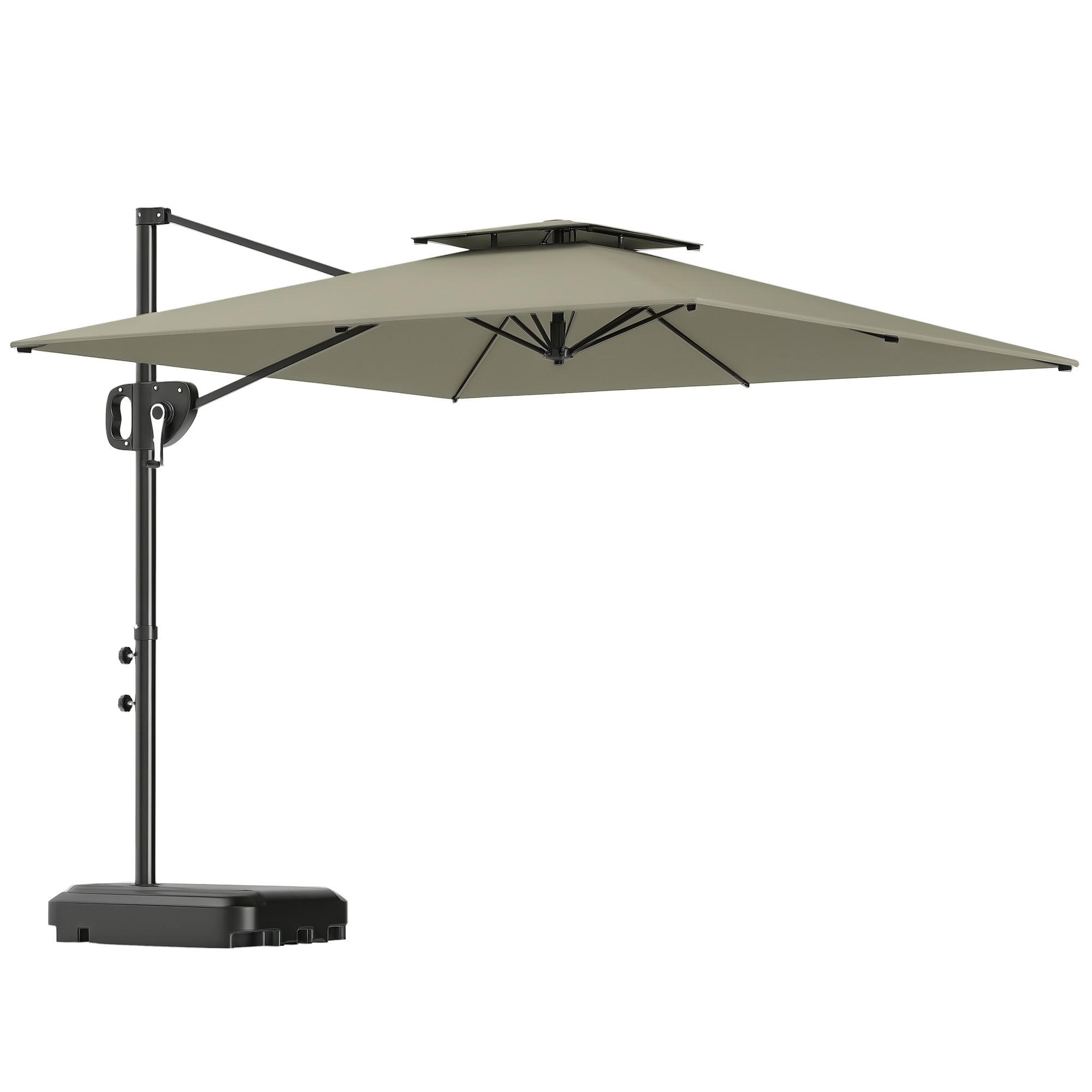 Parasol déporté 247 x 247 cm, inclinable, à double toile, pied à ...
