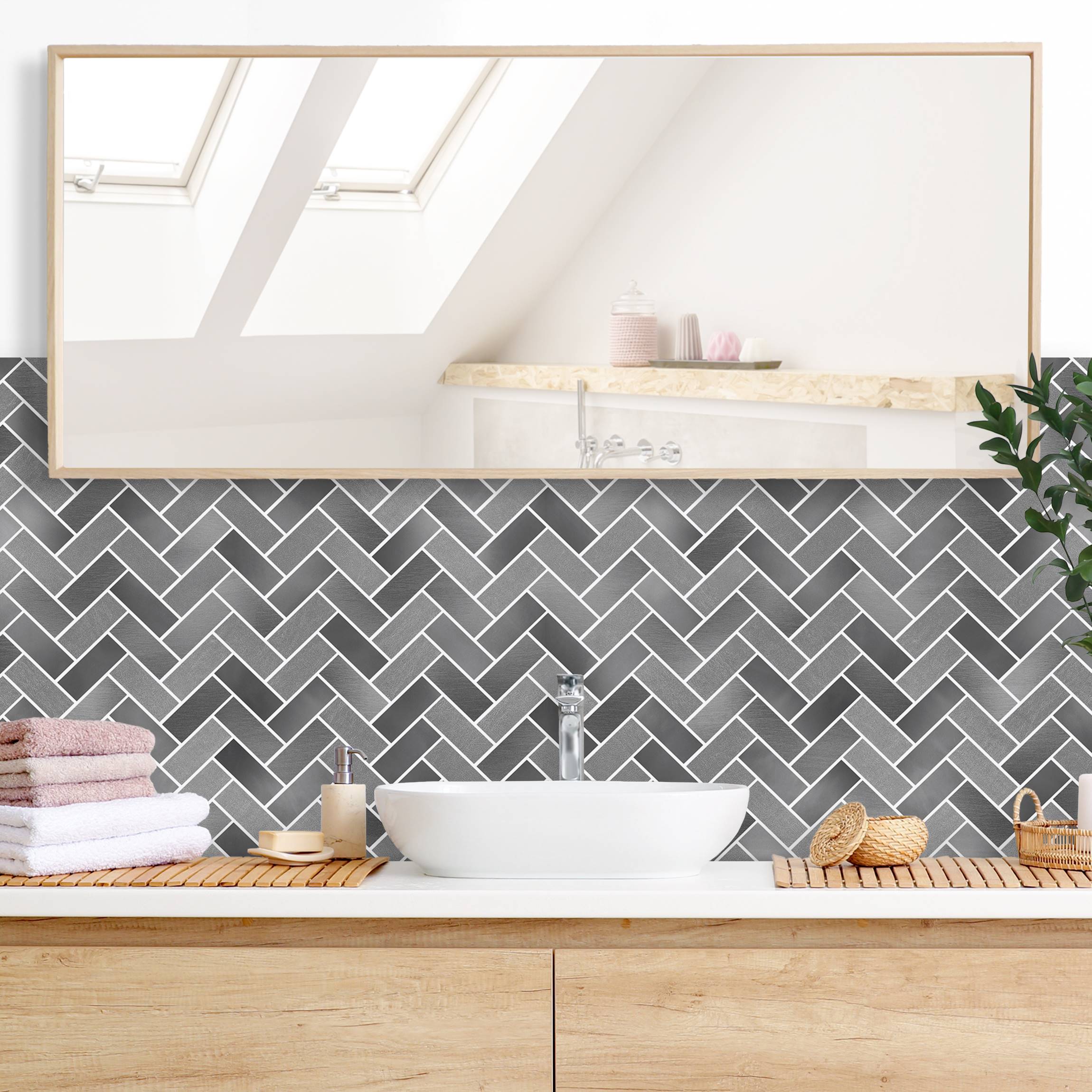 Revestimiento de pared para baño - Fish Bone Tiles - Anthracite White ...