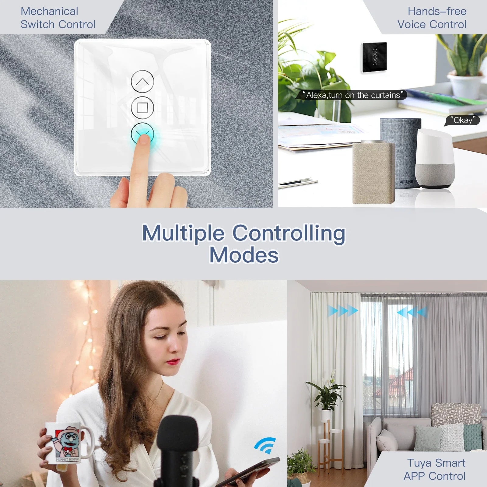 ZAEWRY Interruptor de cortina con pantalla táctil curva, control ...