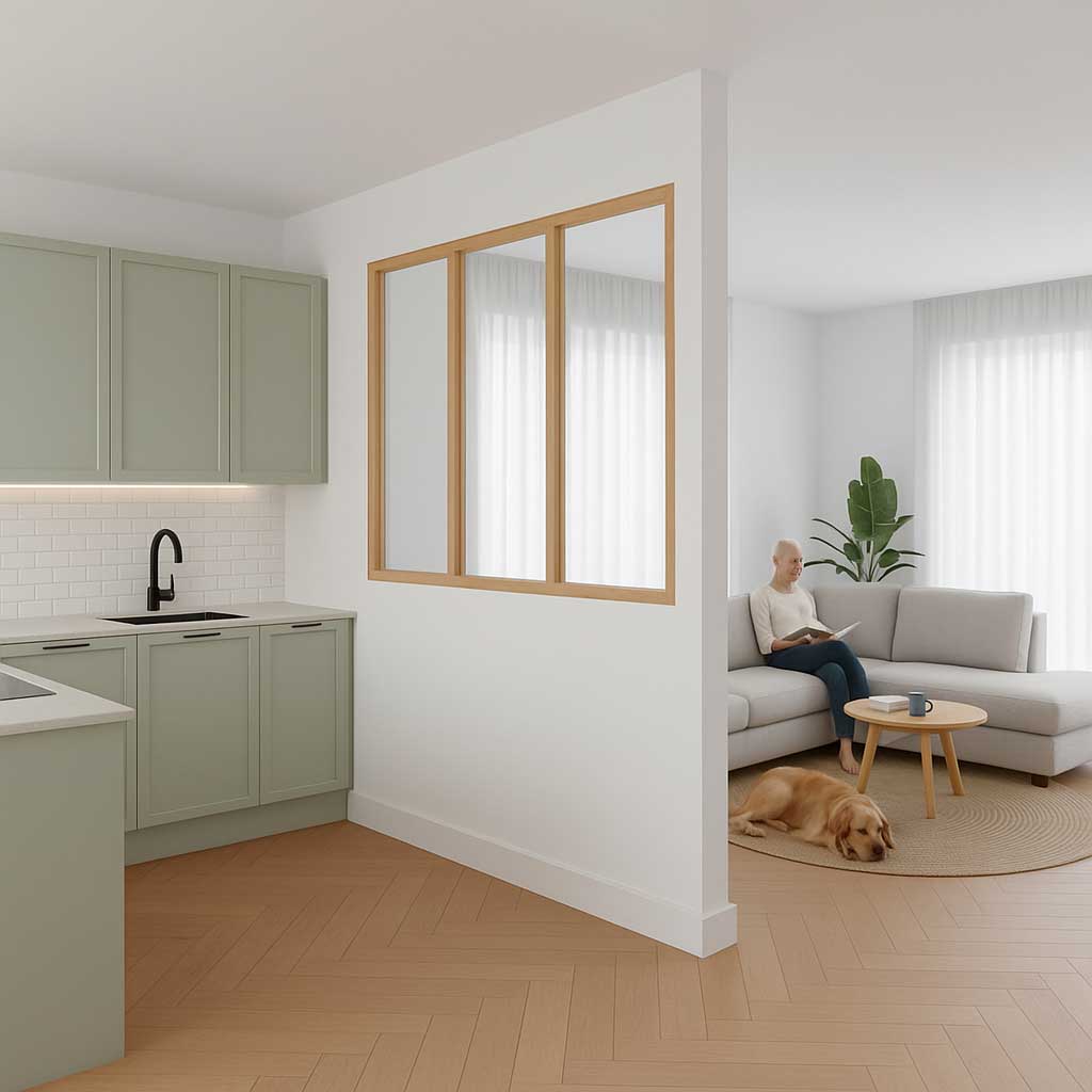 Verrière en chêne massif brut, 3 verres, hauteur 130cm, largeur 147,2cm ...