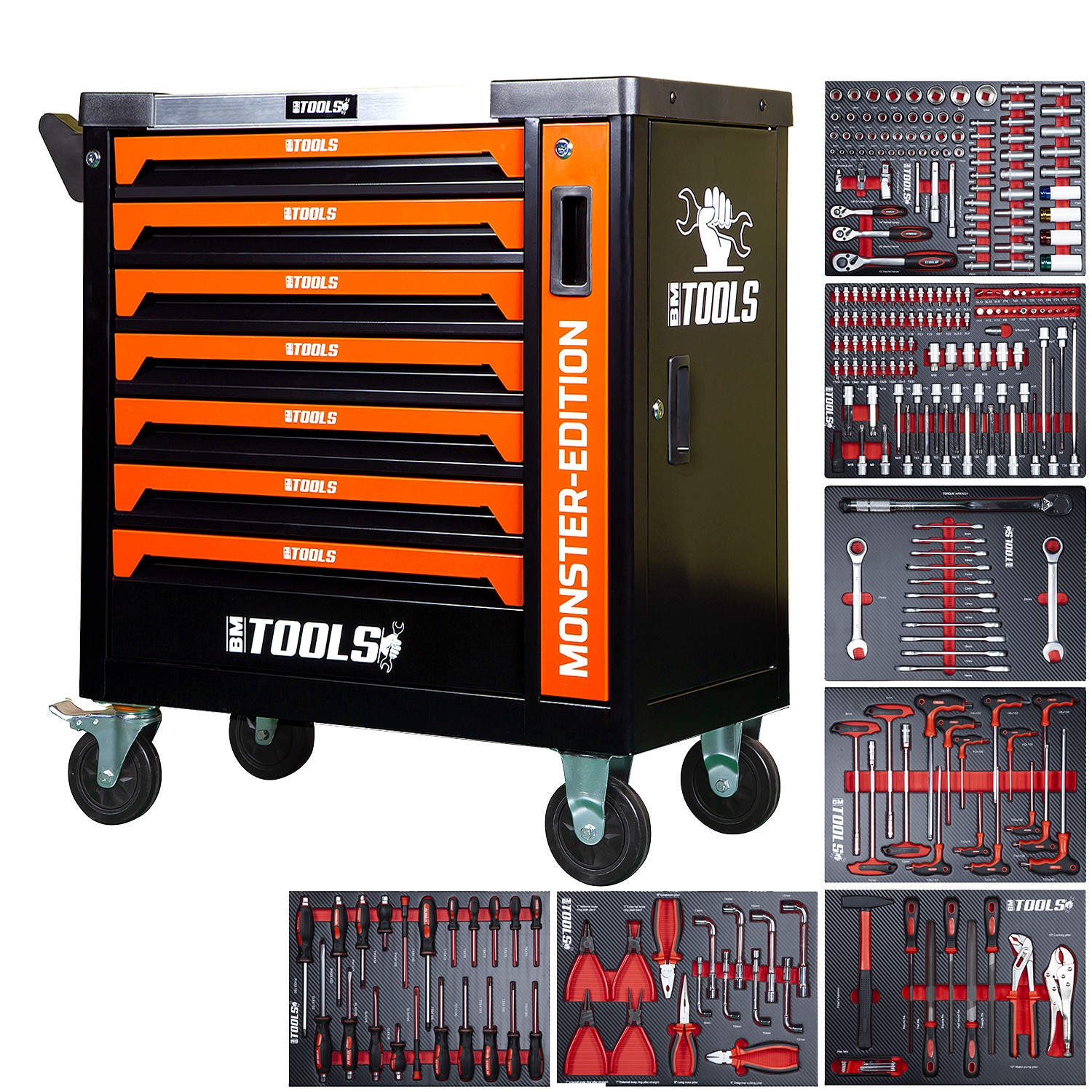 Servante d'atelier BM TOOLS 9/7 MONSTER-EDITION-ORANGE 7 tiroirs pleins ...