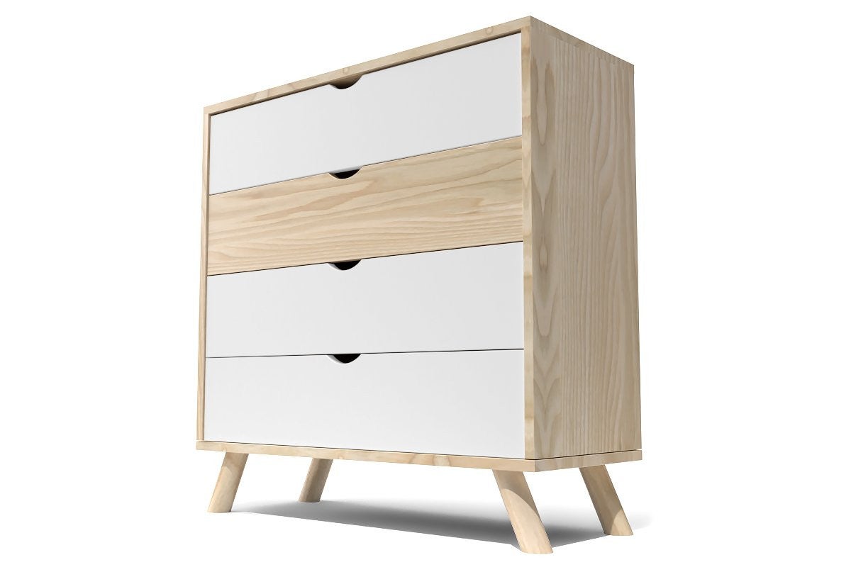 Commode Scandinave en bois massif Viking, Vernis naturel/Blanc | Leroy ...