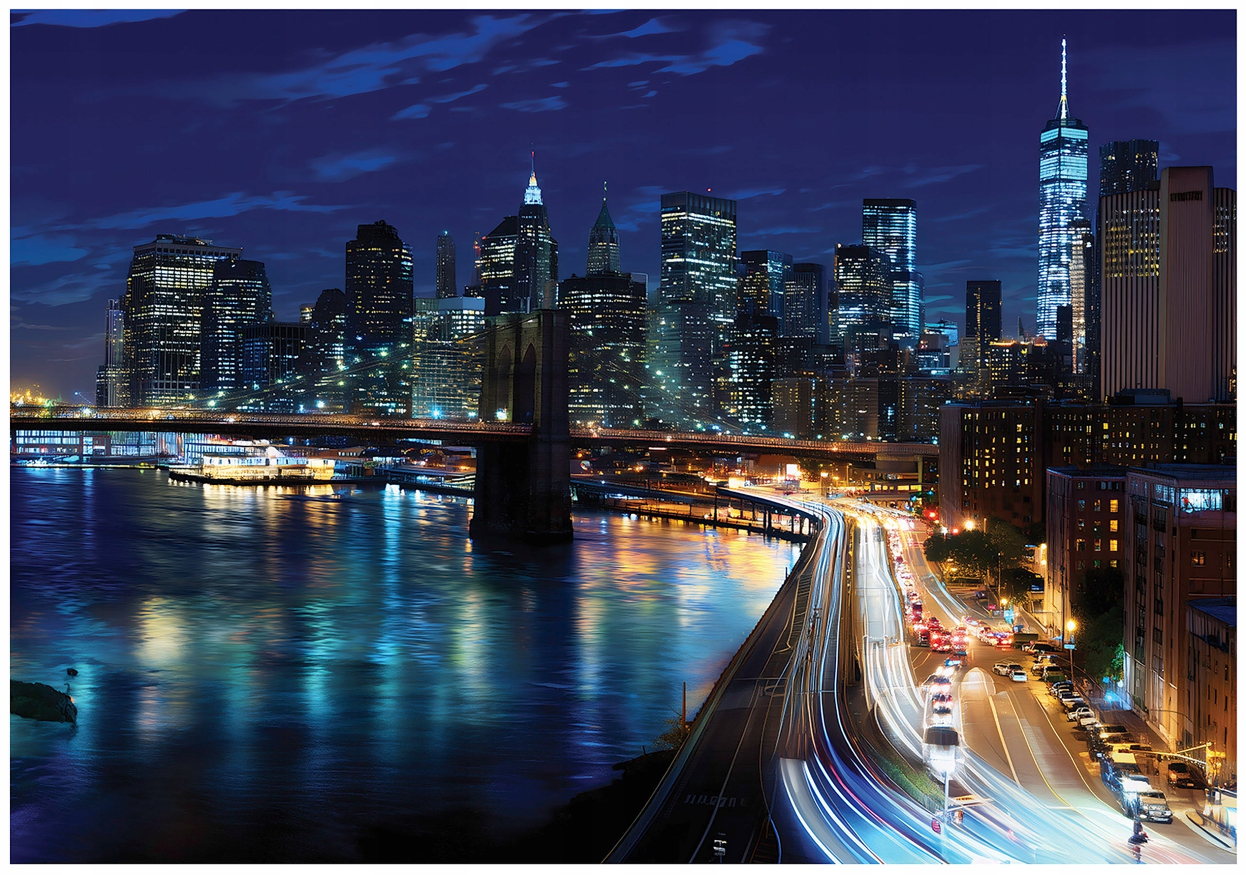 Papier Peint Panoramique Intissé Ville Bleu La nuit - 250x175 cm ...