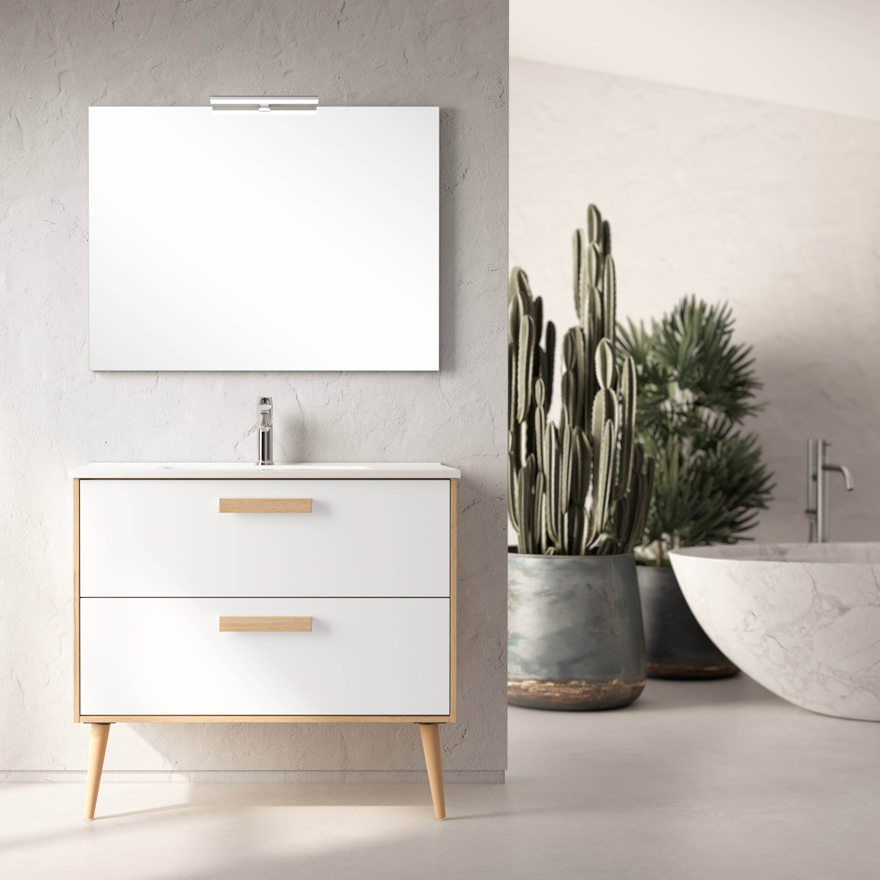 EGORE Meuble de salle de bain NORD 2 Tiroirs Blanc/Chêne 80x45 cm ...