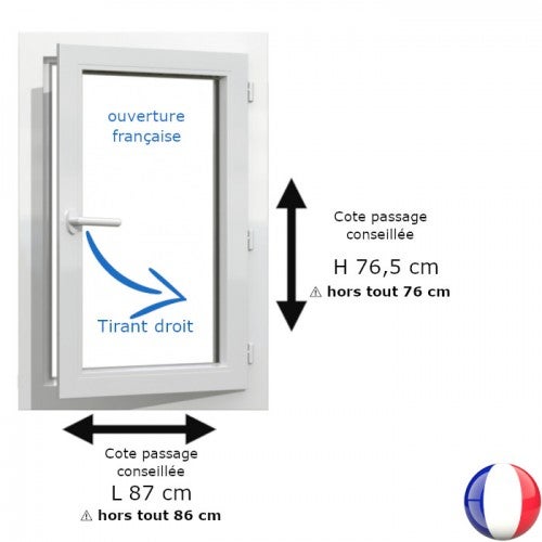 Fenêtre PVC blanc 1 vantail hors tout H 76 x L 86 cm ouverture ...