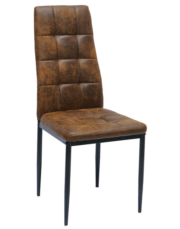 Chaise simili cuir marron capitonné et pieds acier noir Kentor | Leroy ...