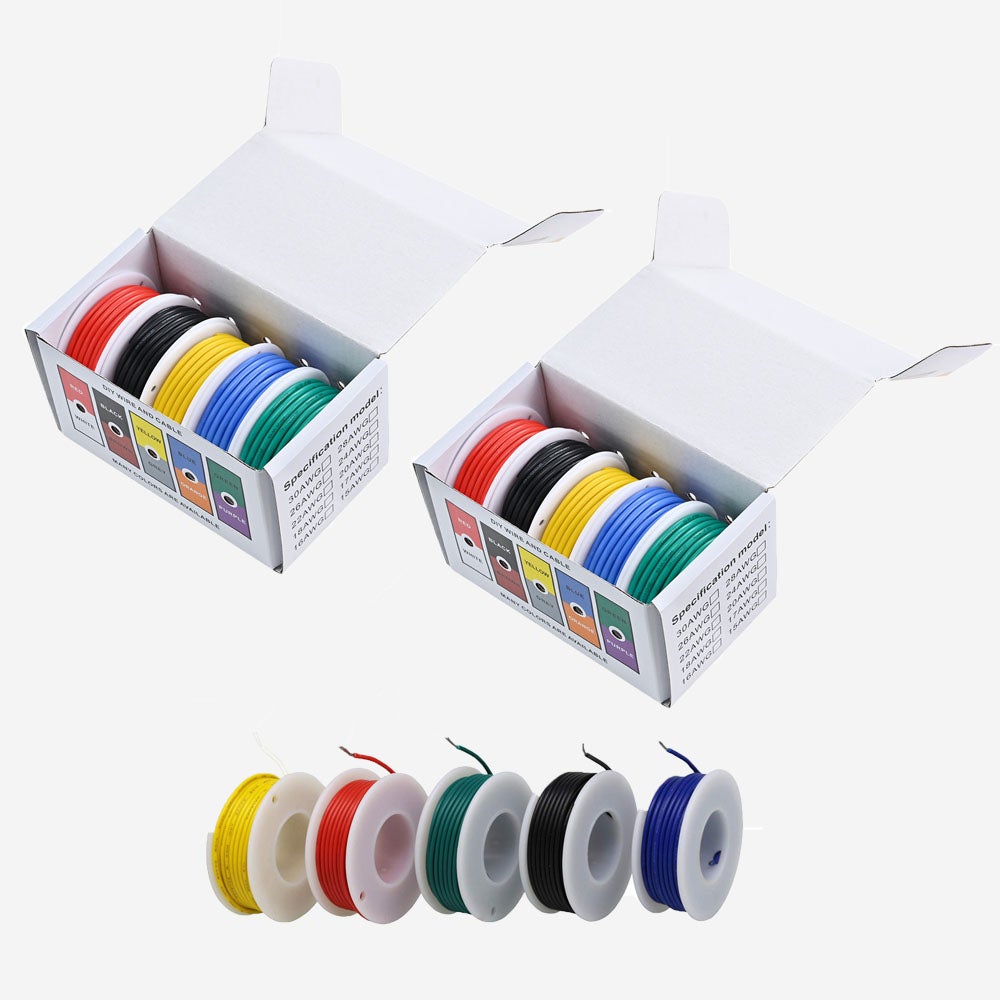 Deux boîtes de fil électronique PVC, cuivre étamé 30 AWG, 5 couleurs ...