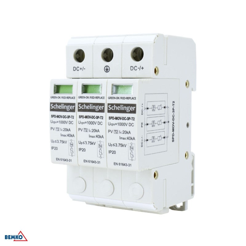 Parafoudre DC 3P 1000V - Classe T2 - 40kA - Rail DIN - IP20 ...