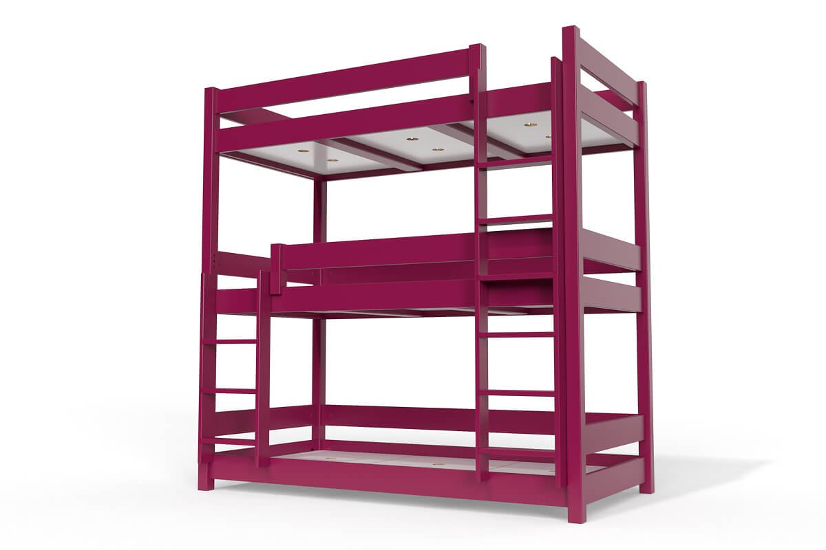 Letto a castello 3 posti 90x190 legno, Colore: Prugna, Dimensioni ...