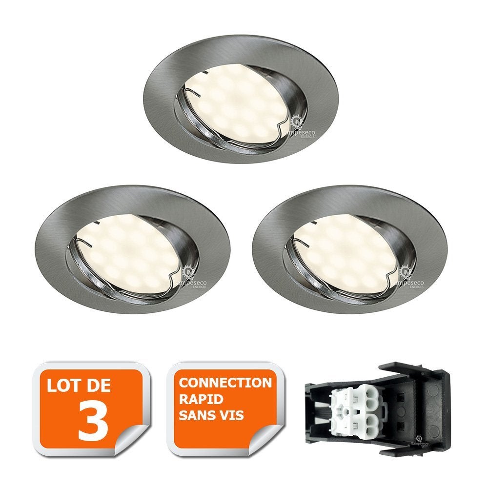 Lot de 3 spot led encastrable complet orientable alu brossé avec ...
