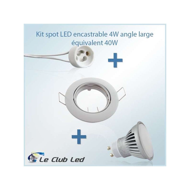 Kit Spot Led Gu10 4w Angle Large équivalent 40w Rond Blanc Froid