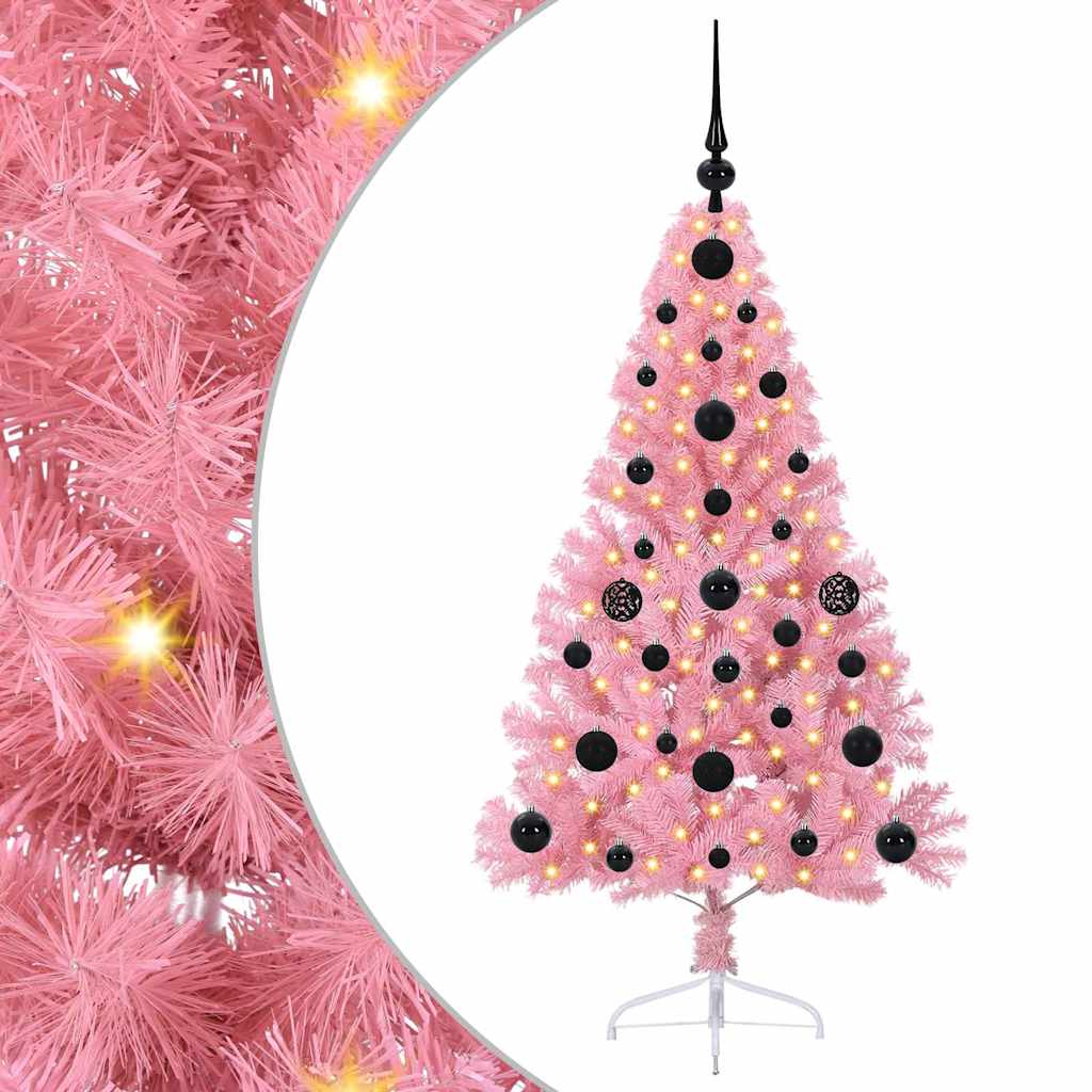Sapin de Noël | Arbre de Noël artificiel pré-éclairé Rose 120 cm PVC ...