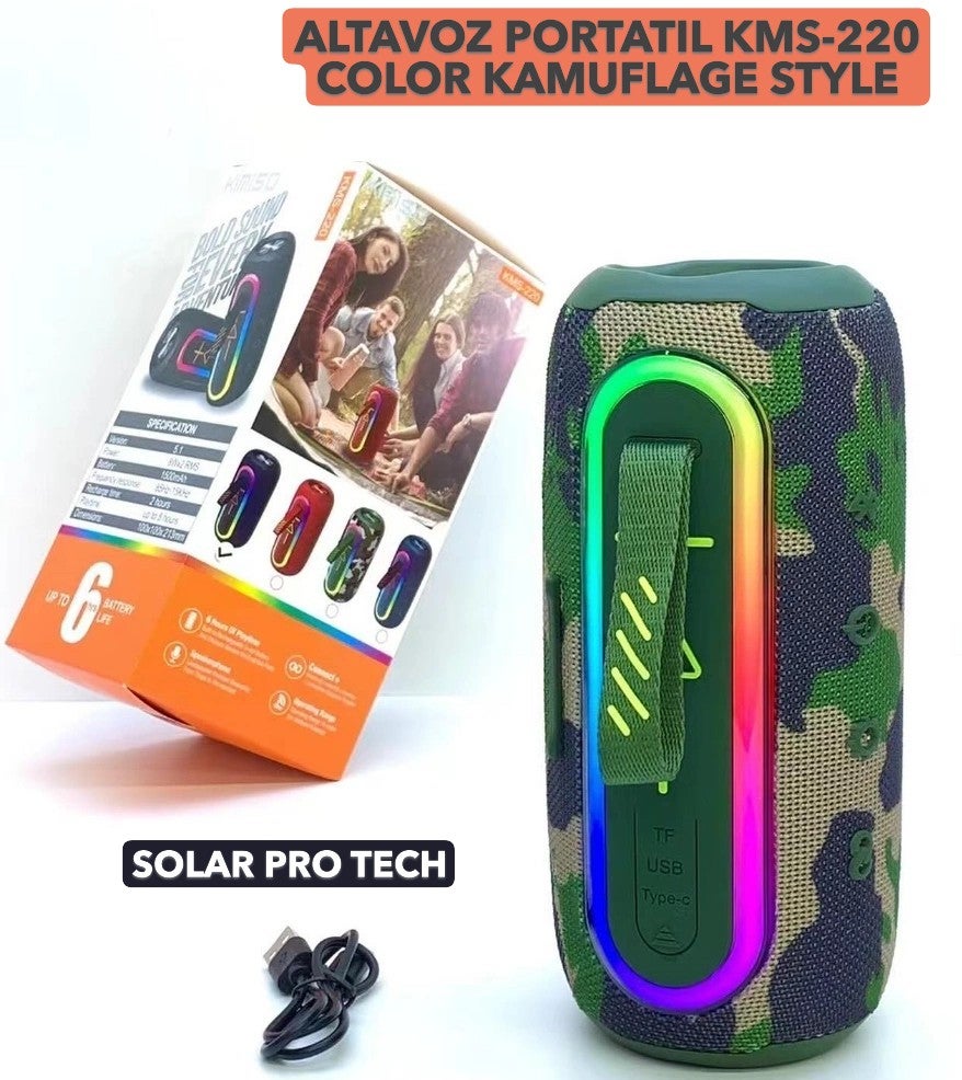 ALTAVOZ PORTATIL "KAMUFLAGE" BLUETOOTH X-BASS KMS-220 (SOLAR PRO TECH ...