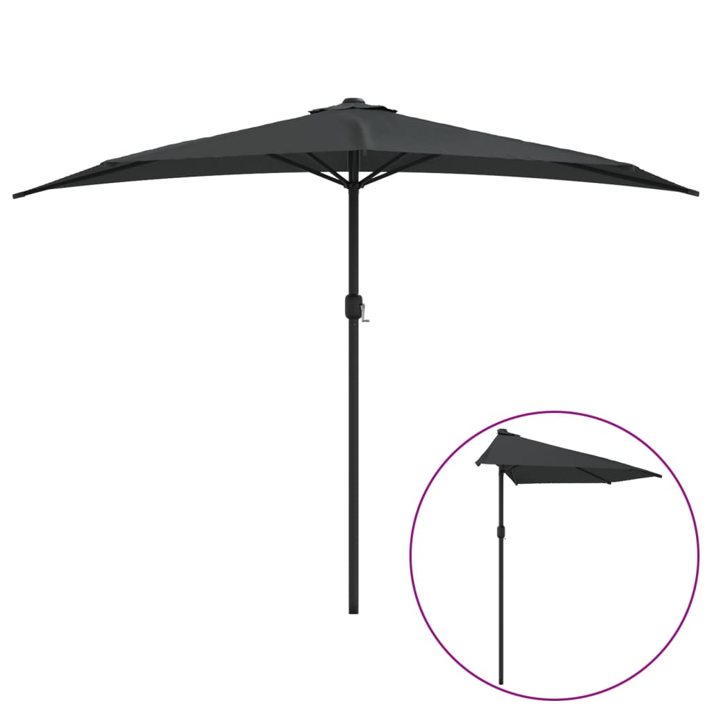 Parasol de balcon semi-circulaire avec mât en aluminium gris 300x155 cm ...