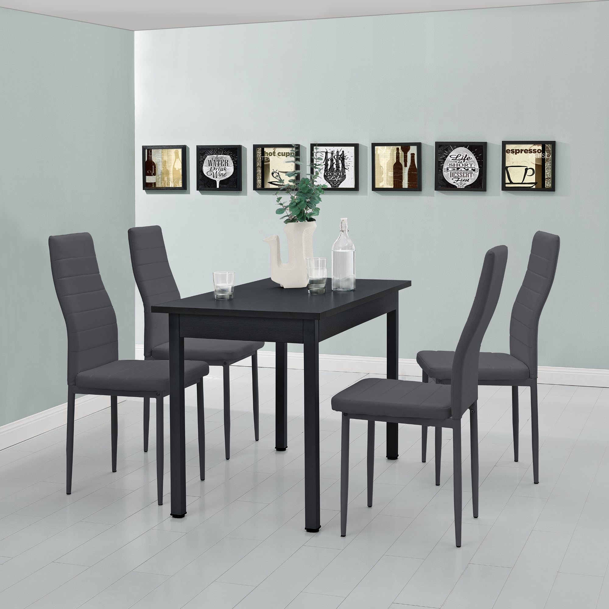 Table de salle à manger noir 120 x 60 cm avec 4 chaises gris foncé [en ...