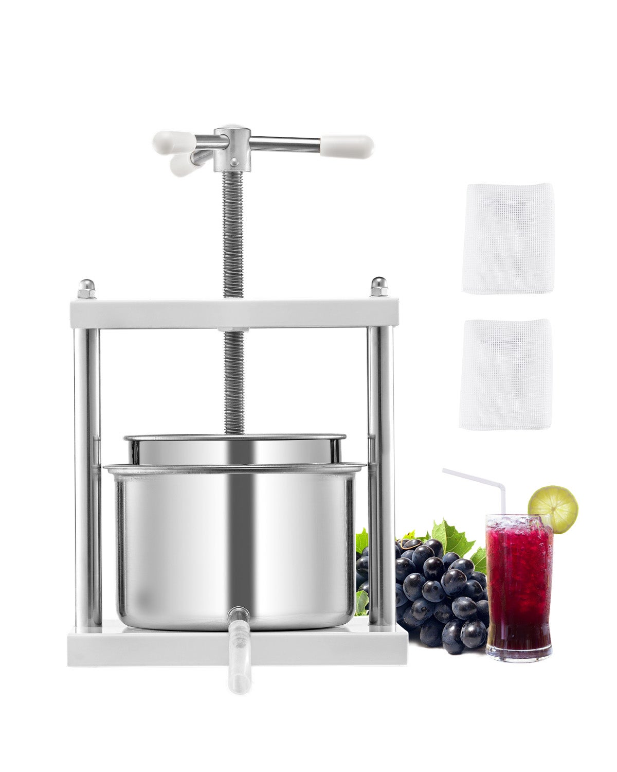 Prensa de Frutas Manual 5 L, Prensa de Vino 2 Barriles Acero Inox ...