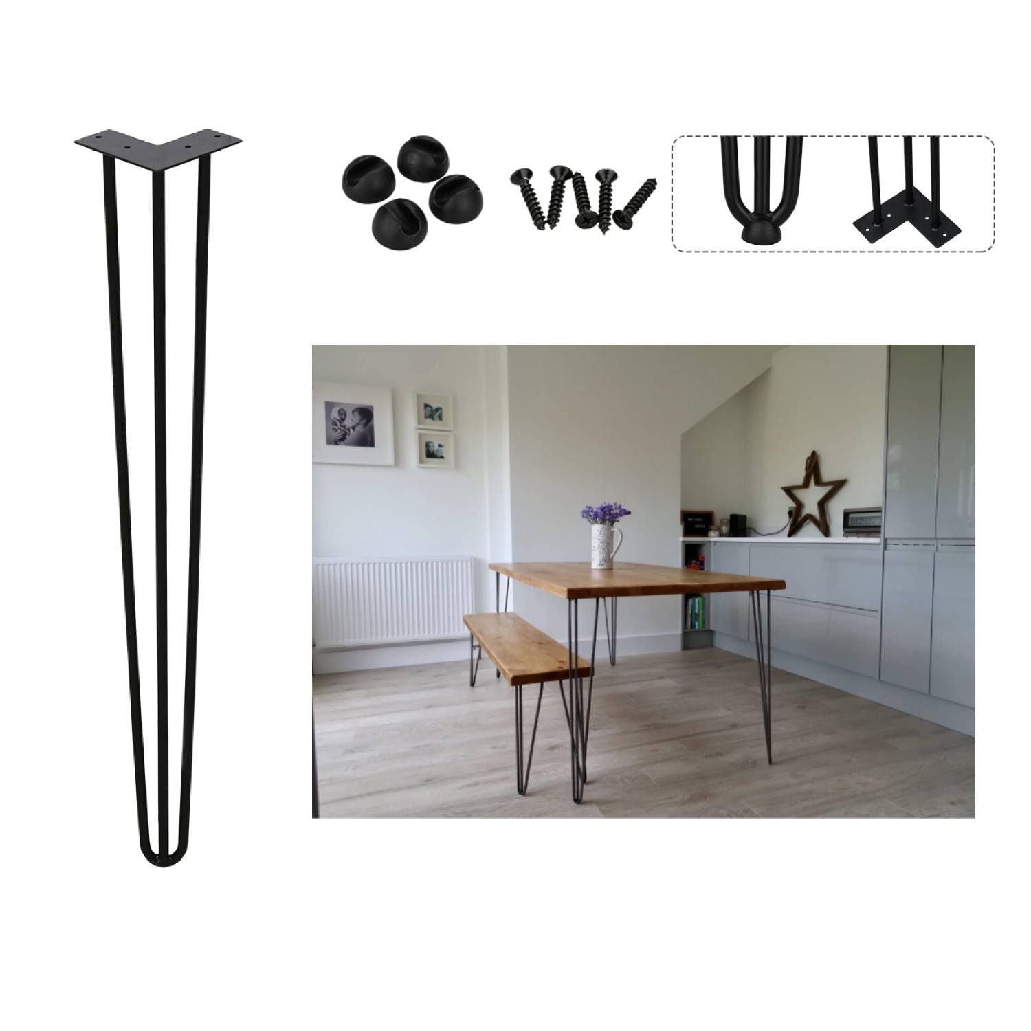 4PCS pata de la mesa 45cm, pata de metal, 3 stands DIY Muebles Pierna ...